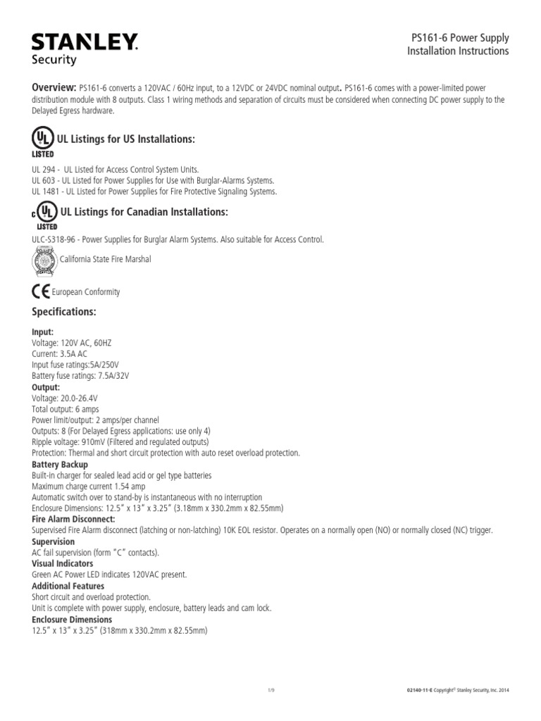Overview: .: PS161-6 Power Supply Installation Instructions | PDF ...