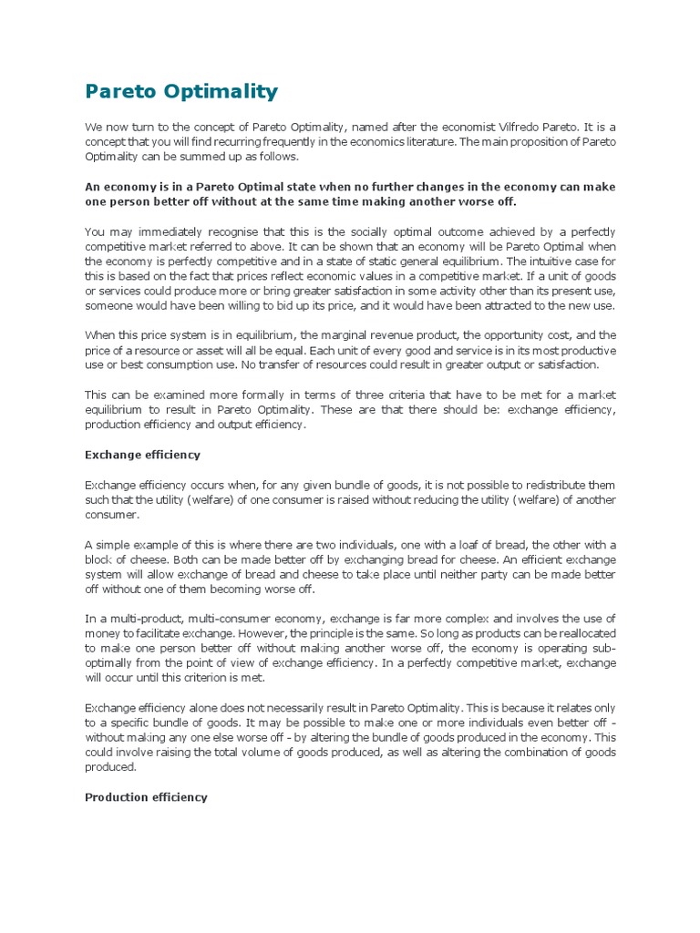 Understanding Pareto Optimality in Economics | PDF