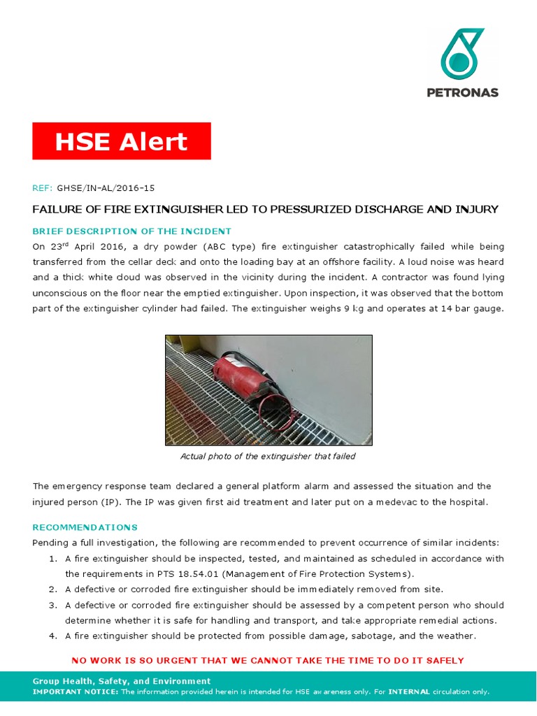 HSE Alert - Failure of Fire Extinguisher Leading To Pressurized ...