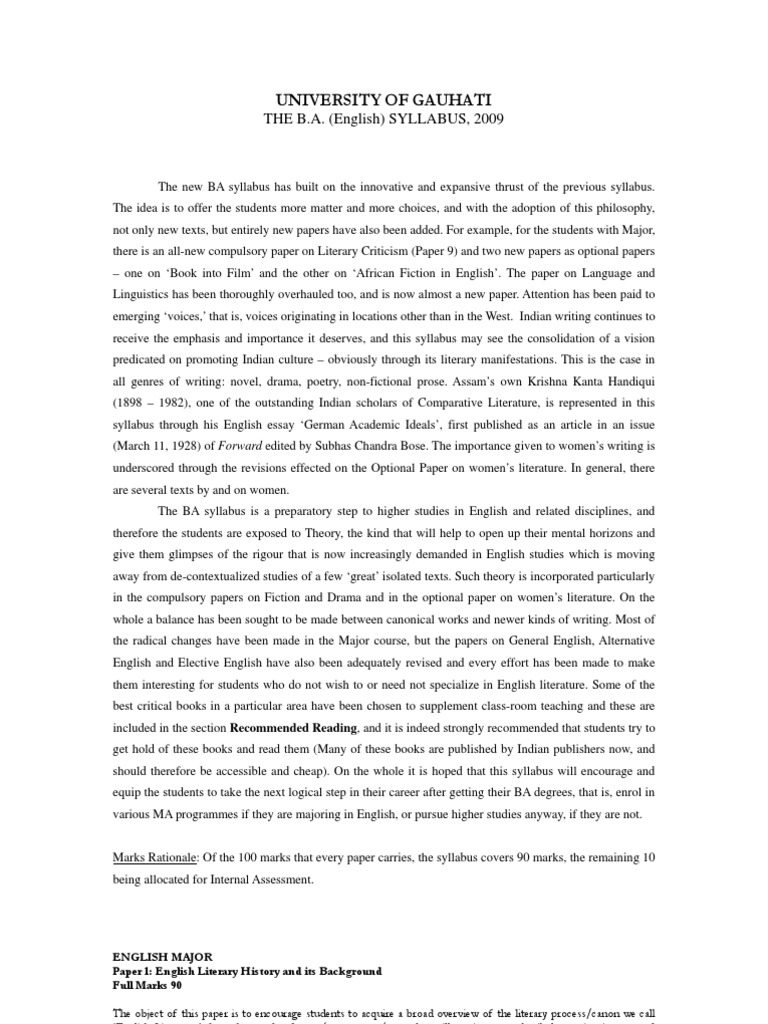BA English Syllabus 2009 Complete | PDF | Linguistics | English Literature