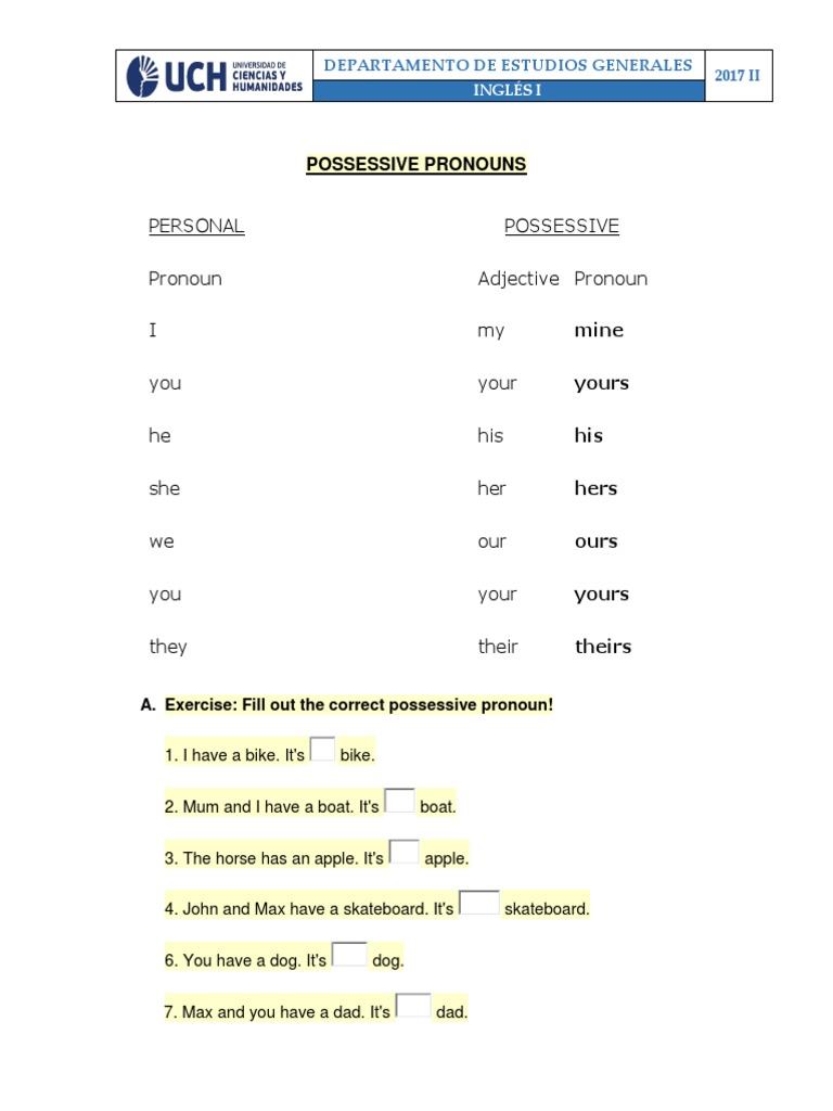 Possessive Pronouns Presentation | PDF