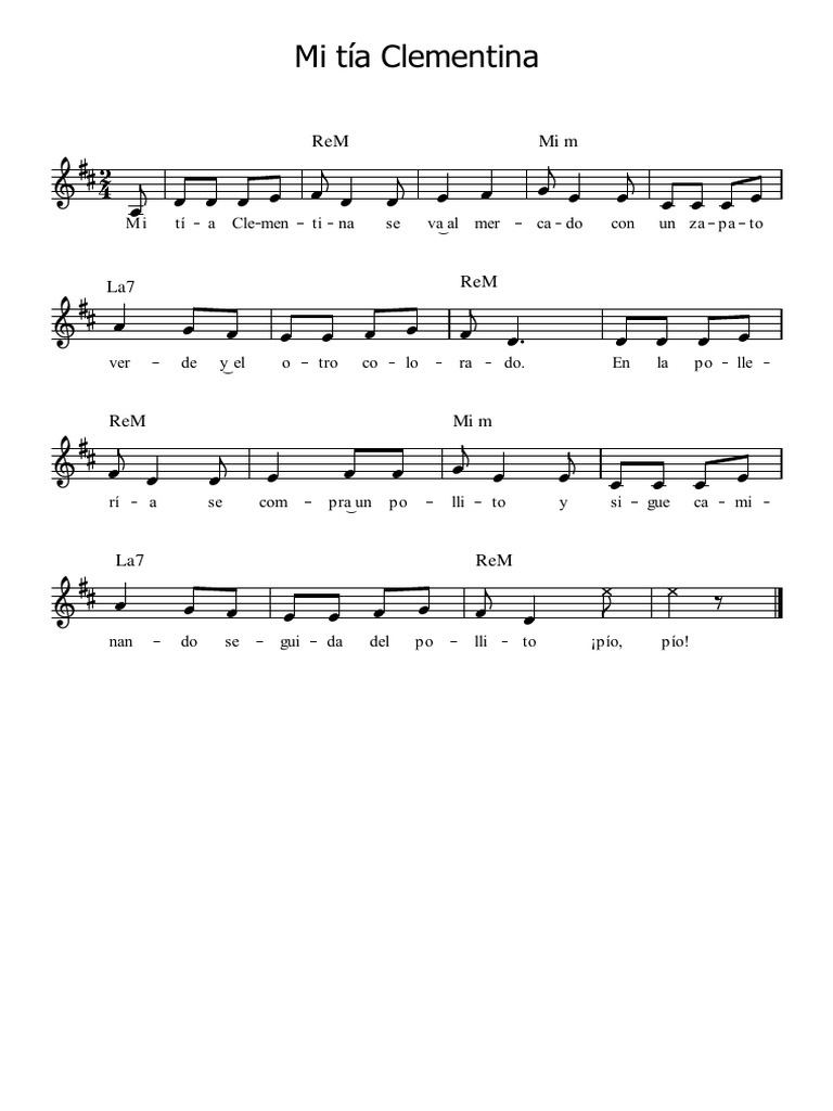 Canción infantil: Mi tía Clementina | PDF