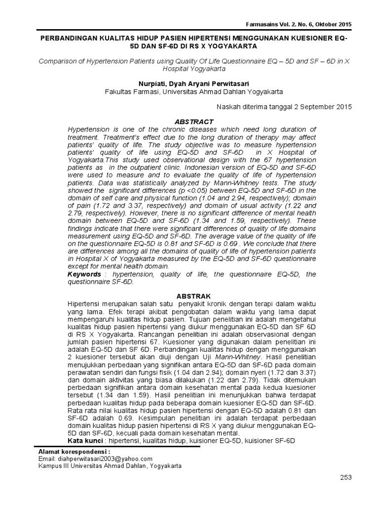 253 258 Perbandingan Kualitas Hidup Pasien Hipertensi Menggunakan ...