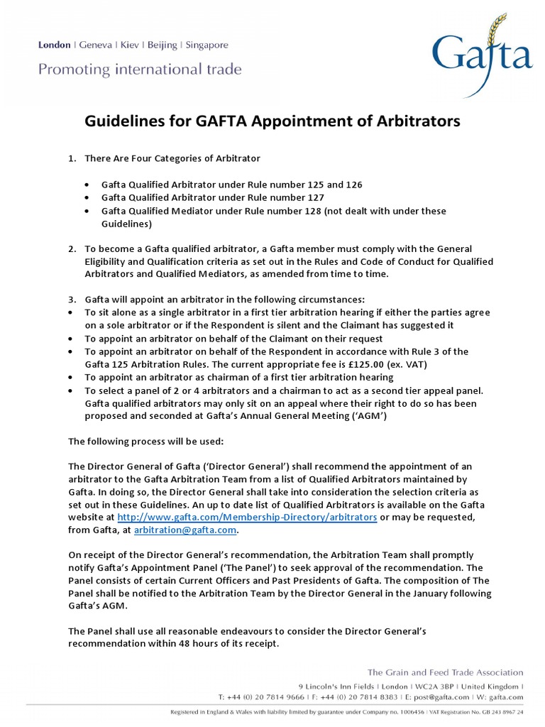 Guidelines For Gafta Appointment of Arbitrators | PDF | Arbitral ...