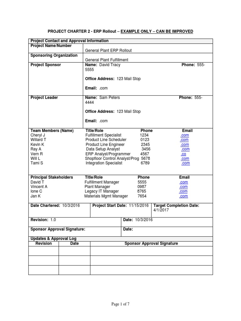 Project Charter Example2 ERP | Enterprise Resource Planning | Procurement