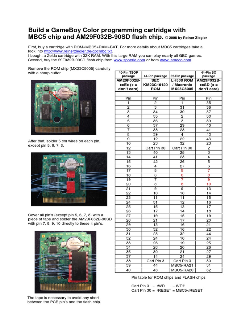 Build A Gameboy Color Programming Cartridge With Mbc5 Chip and Am29F032B-90Sd Flash Chip | PDF ...