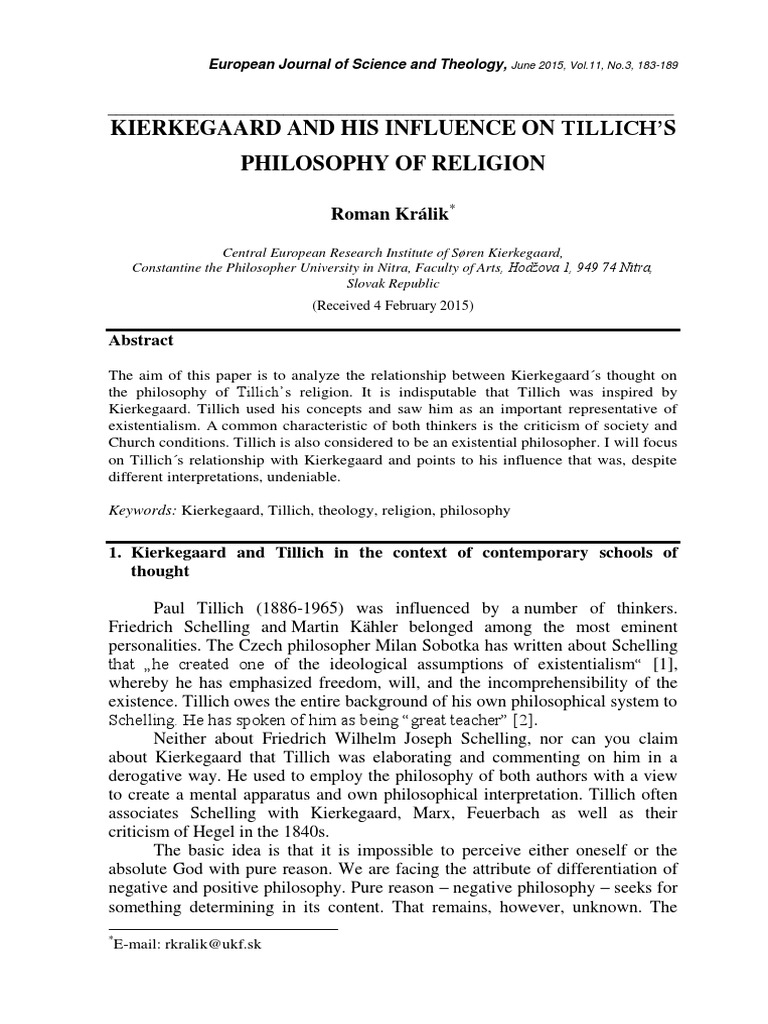 Kierkegaard and His Influence On Tillich's Philosophy of Religion | PDF ...