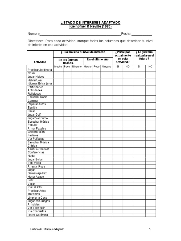 Listado de Intereses para Niños | PDF | Ocio (general) | Ocio