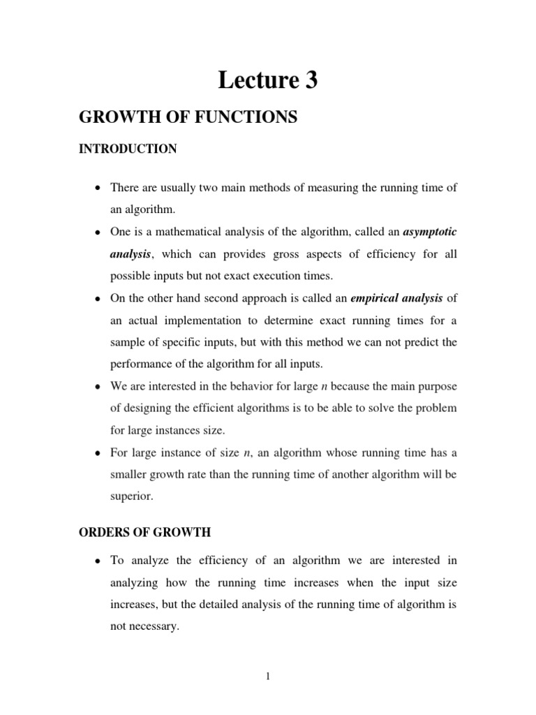 Growth of Functions: Analysis, Which Can Provides Gross Aspects of Efficiency For All | PDF ...