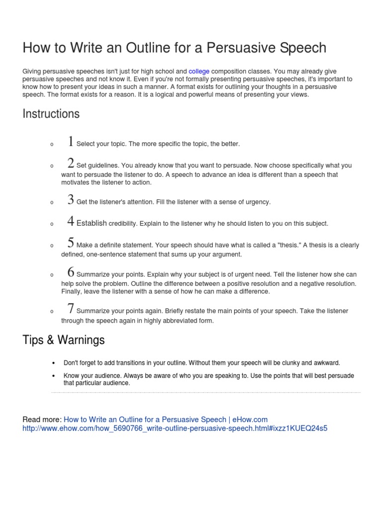 How To Write An Outline For A Persuasive Speech | PDF | Organ Donation ...