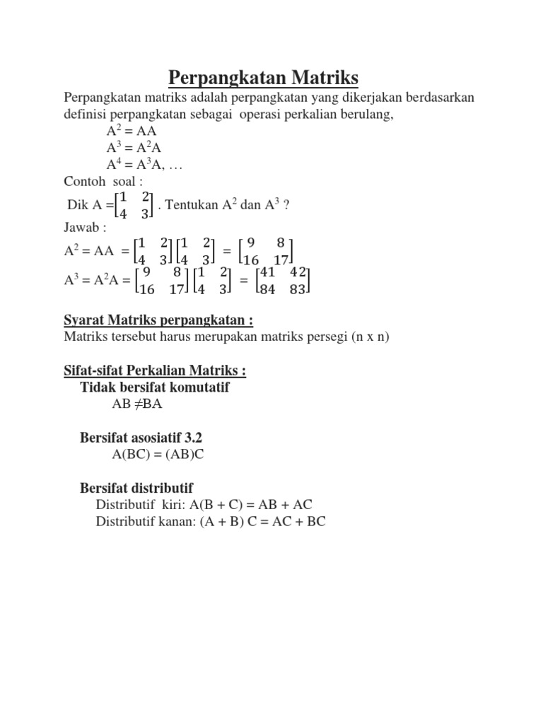 Perpangkatan Matriks dan Sifatnya | PDF