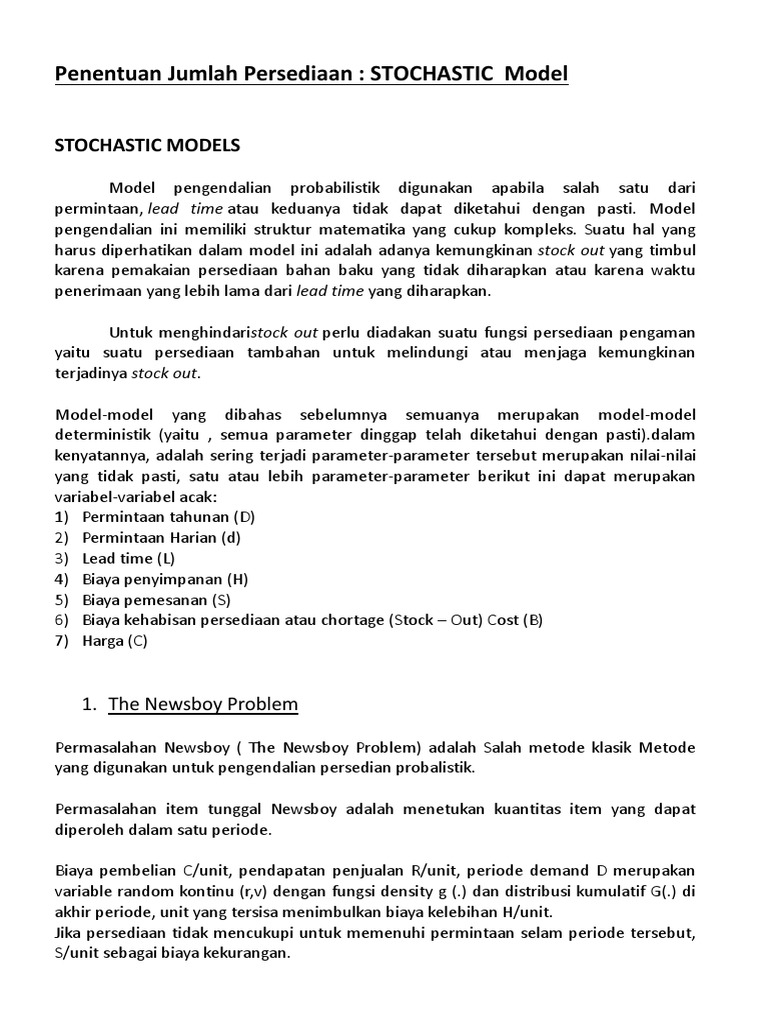 Model Stokastik untuk Manajemen Persediaan | PDF