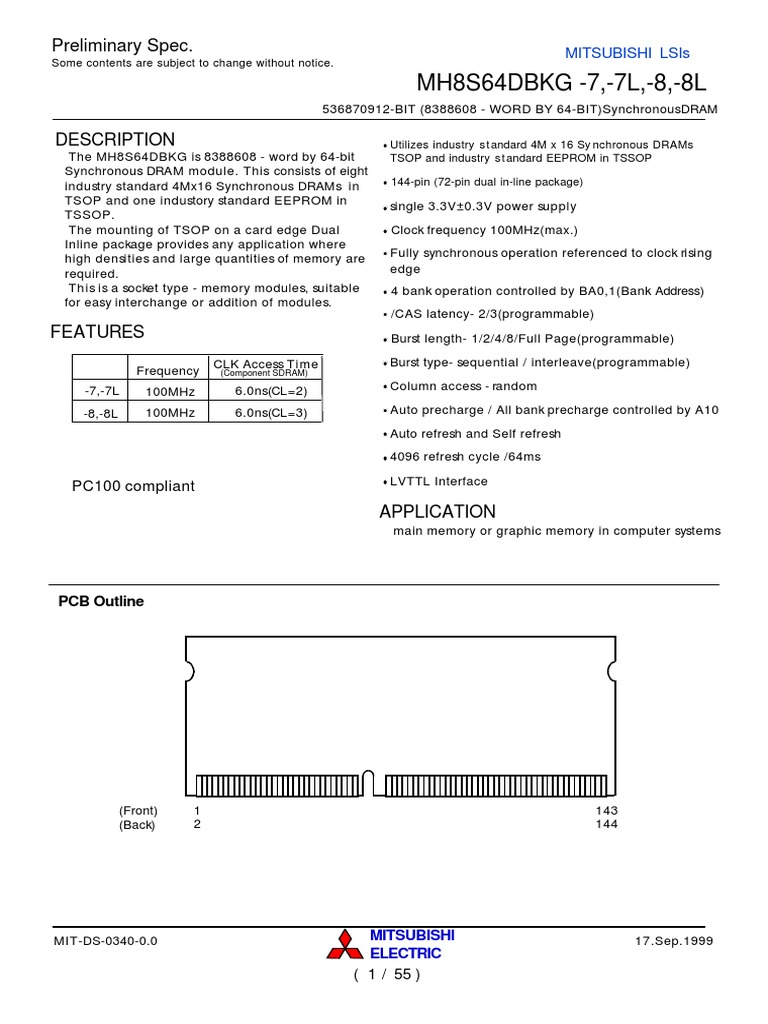 Preliminary Specification for the MH8S64DBKG 536870912-Bit (8388608 ...