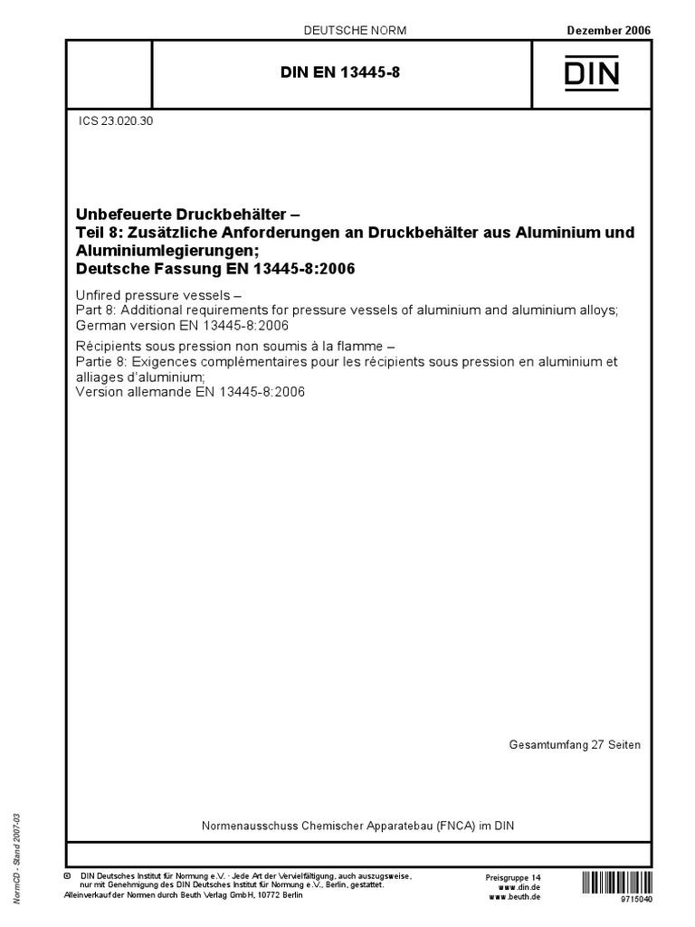 Din en 13445-8 | PDF