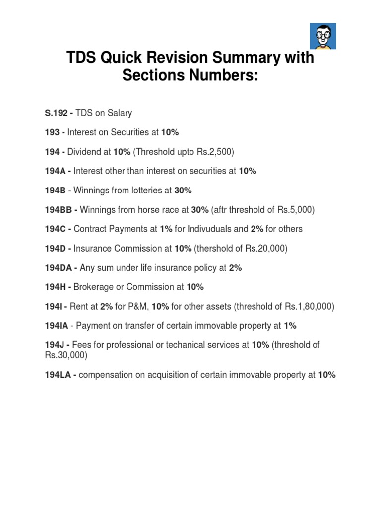 TDS Rate Summary and Sections Guide | PDF
