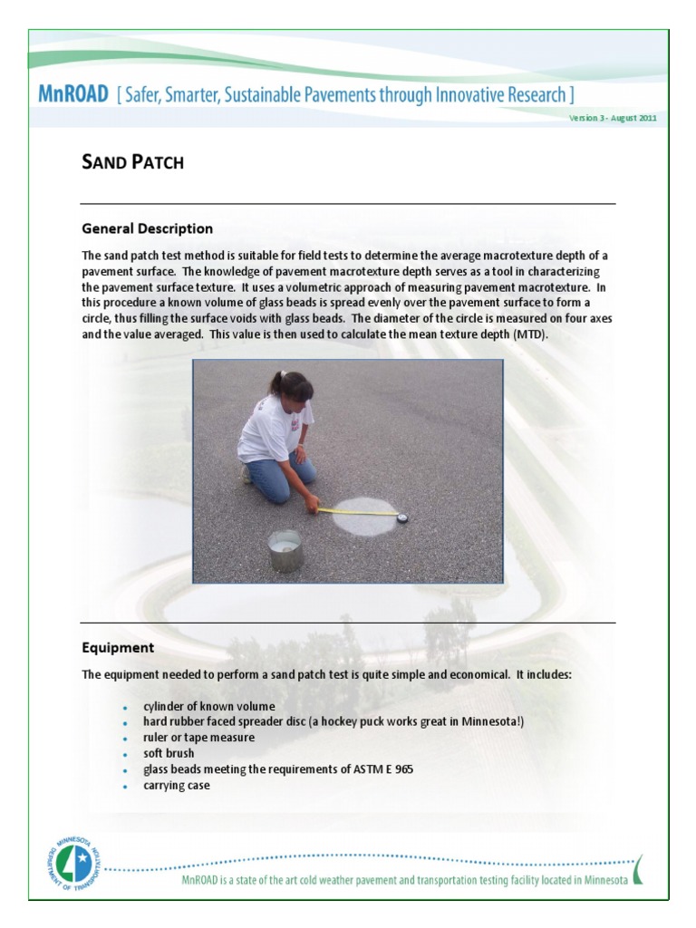 Sand Patch Test for Pavement Texture | PDF | Volume | Road Surface