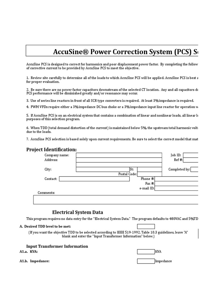 Accusine® Power Correction System (PCS) Selection Program: Project ...