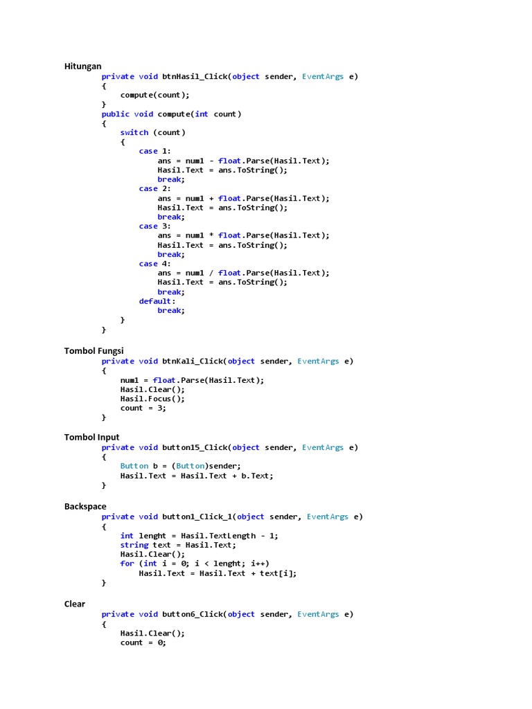 Coding C# Kalkulator | PDF | Teaching Methods & Materials