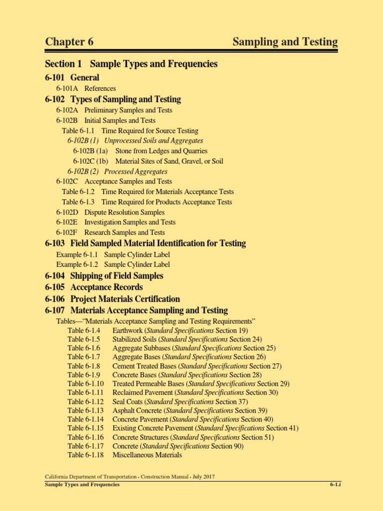 Sampling and Testing: Section 1 Sample Types and Frequencies | PDF ...