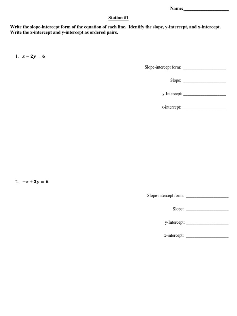 Slope Intercept Form Stations | PDF | Equations | Mathematical Analysis