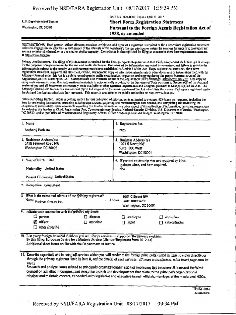 Anthony Podesta Foreign Agent Registration | Download Free PDF | United ...