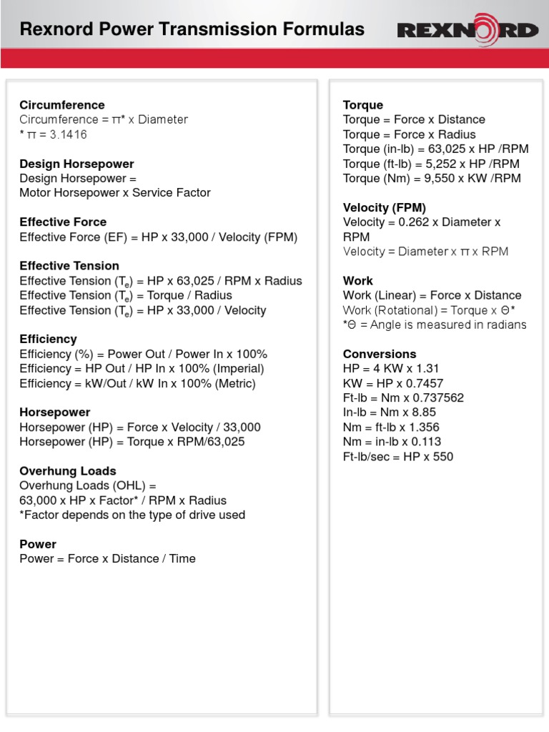 Rexnord Power Transmission Formulas | PDF