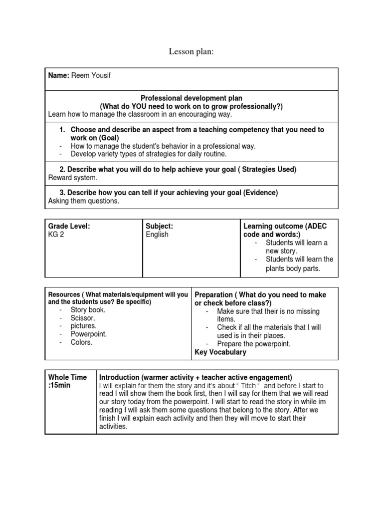 Lessonplan With Reflection | PDF | Lesson Plan | Cognitive Science