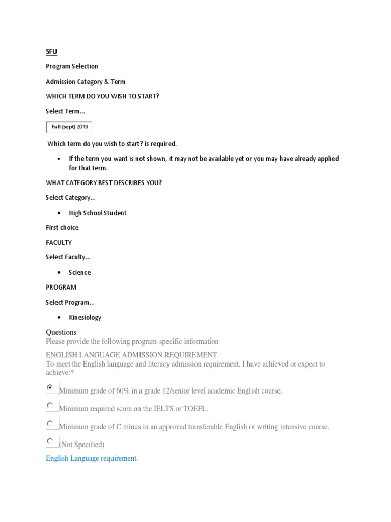 Sfu Application | PDF | First Nations | University And College Admission