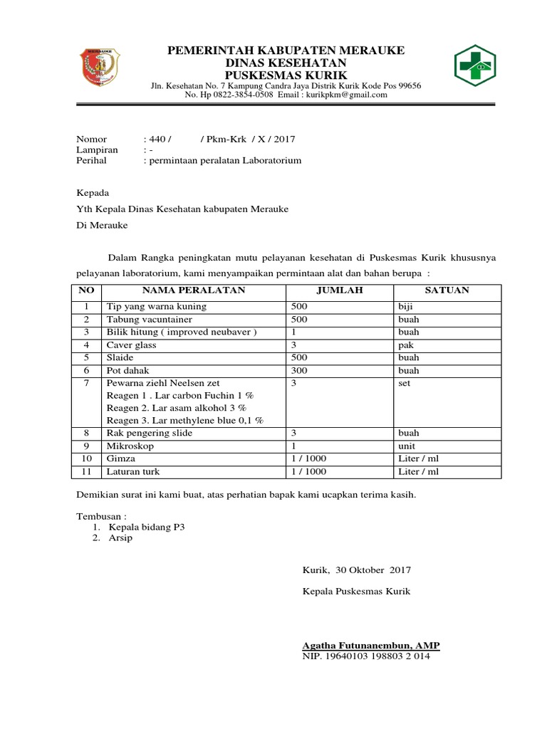 Surat Permintaan Alat Lab | PDF