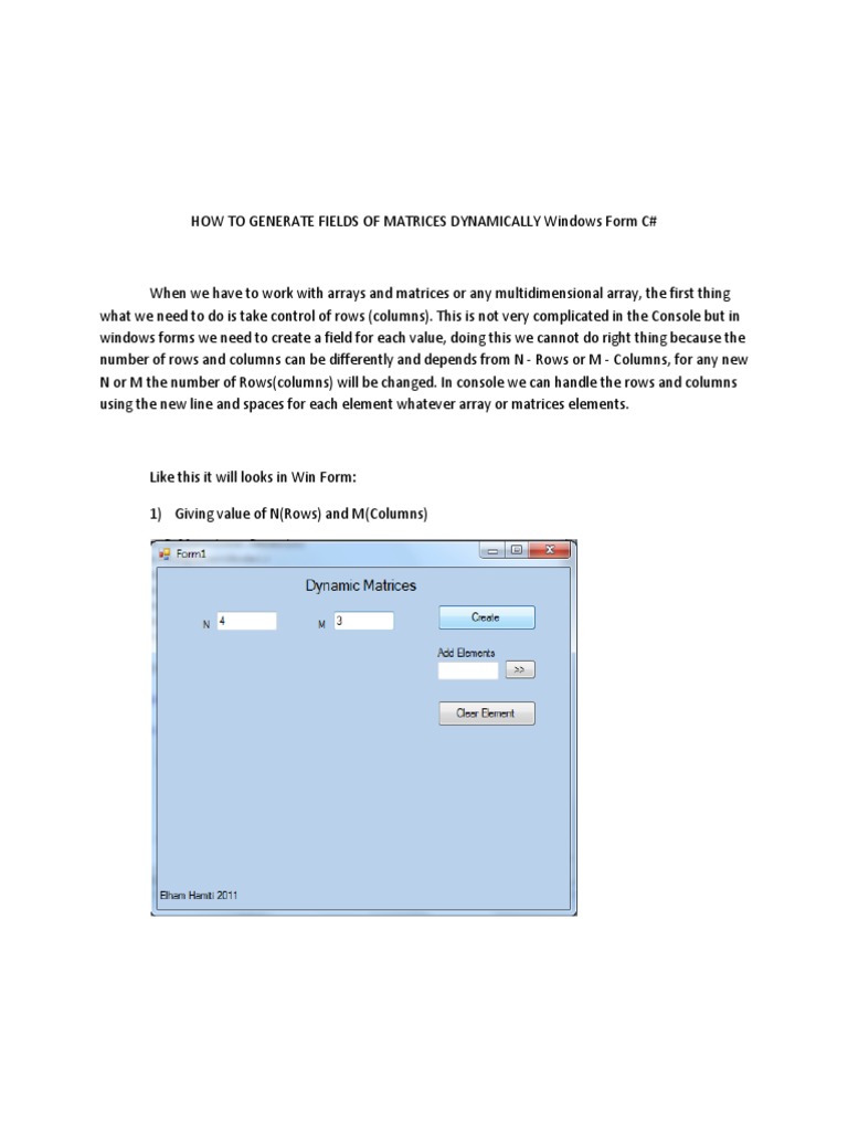 Dynamically Generating Matrix Fields In A Windows Form Using C Pdf Array Data Structure