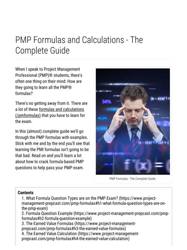 PMP Formulas and Calculations | PDF | Project Management Professional ...