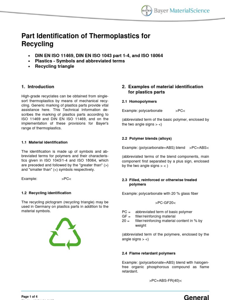 Part Identification of Thermoplastics For Recycling | PDF ...