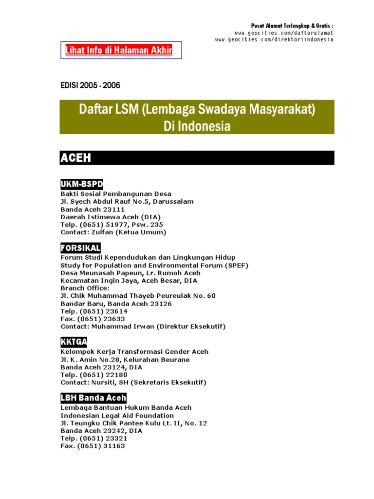 Daftar LSM Di Indonesia | PDF