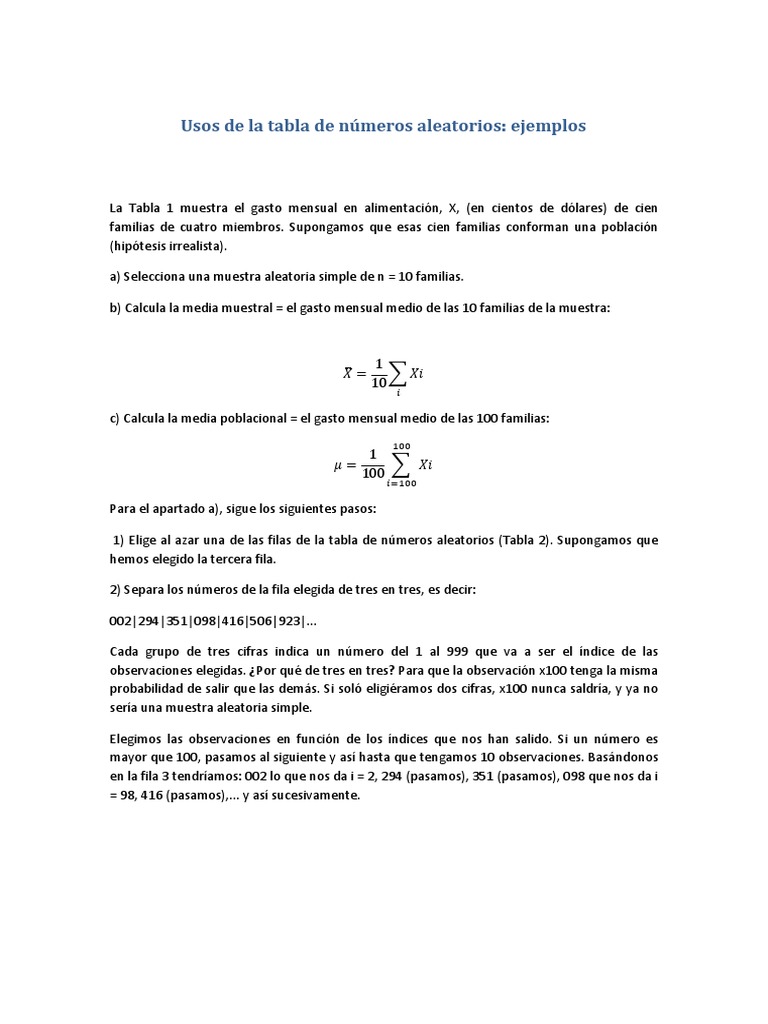Usos de La Tabla de Números Aleatorios | PDF | Muestreo (Estadísticas ...