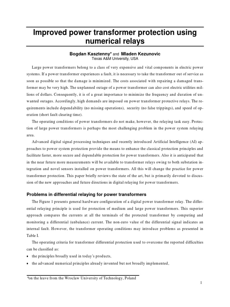 Improved Power Transformer Protection Using Numerical Relays Pdf Relay Ct Scan