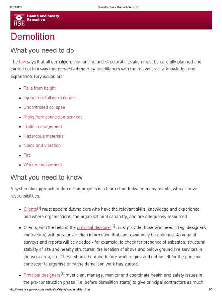 Construction - Demolition - HSE | PDF | Demolition | Occupational ...