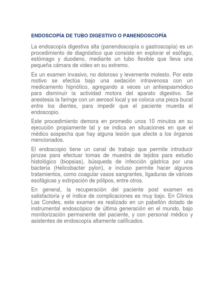 Endoscopía de Tubo Digestivo o Panendoscopía | PDF