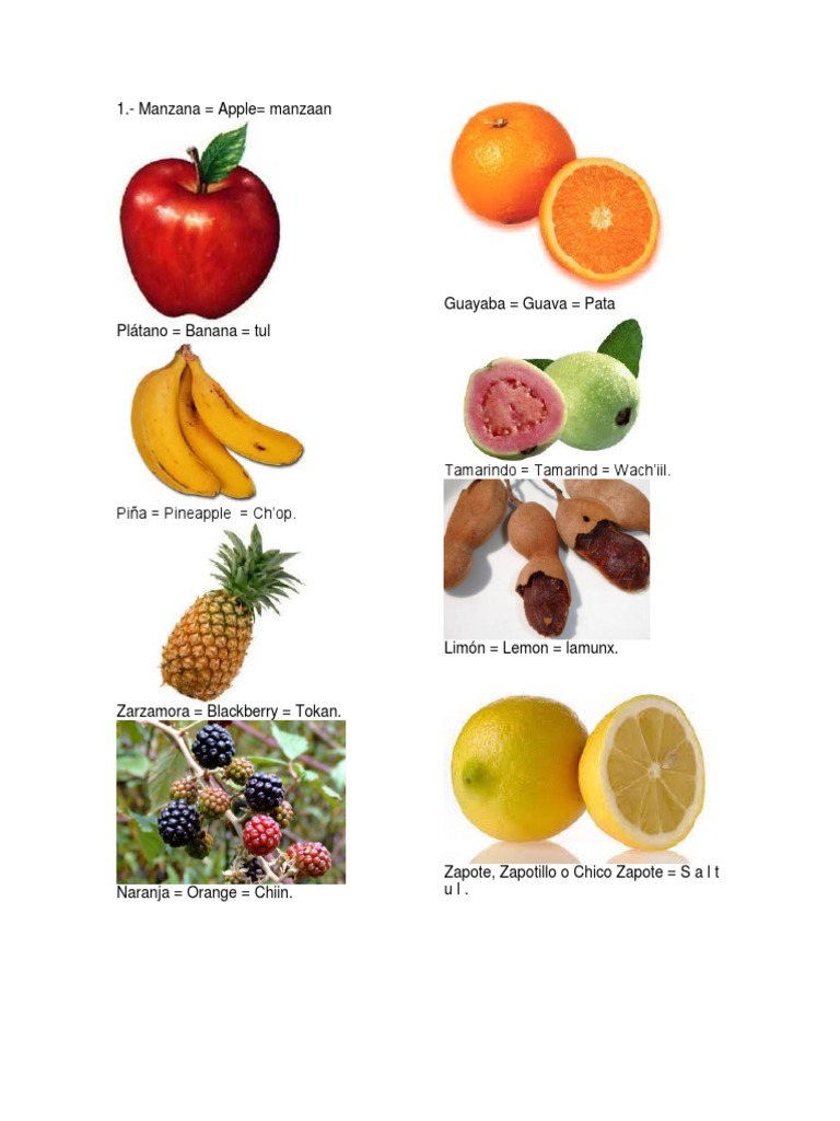 20 Frutas en Qeqchi