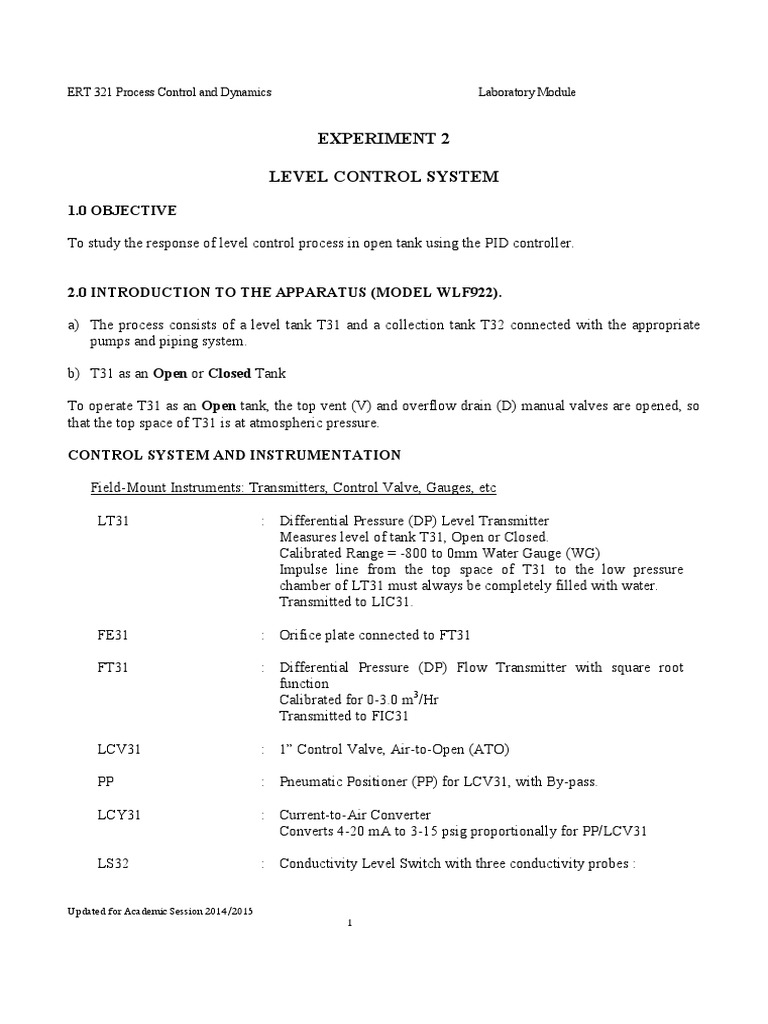 Level Flow Control | PDF | Valve | Pressure Measurement