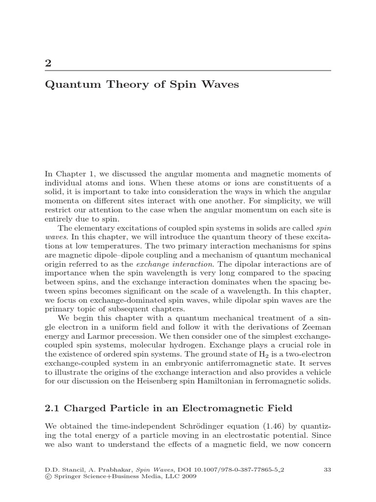 2 Quantum Theory of Spin Waves: 2.1 Charged Particle in An Electromagnetic Field | PDF ...