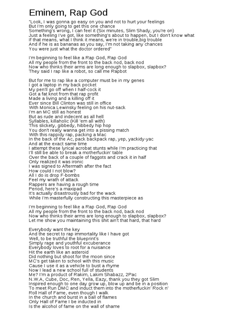Eminem Rap God | Download Free PDF | Hip Hop Music | Rapping