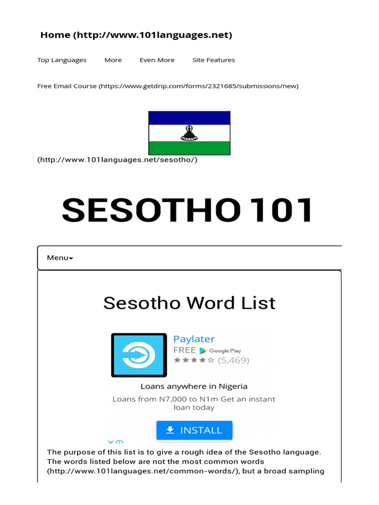 Sesotho Word List | Download Free PDF | Languages | Nature