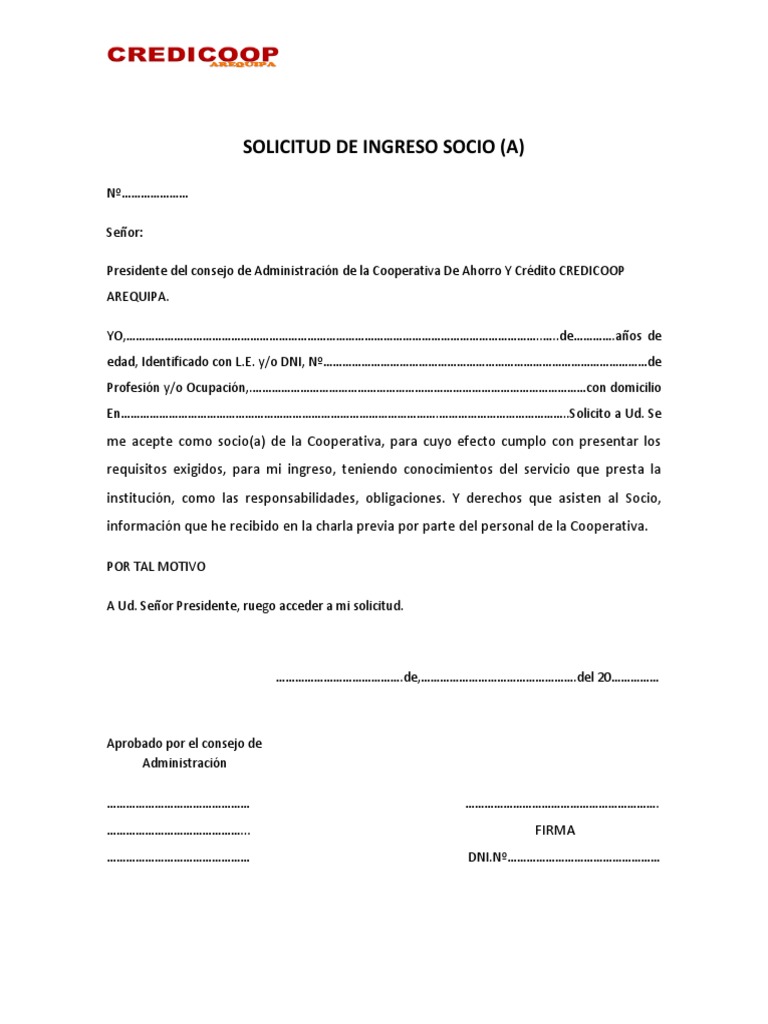 Solicitud de Ingreso Socio | PDF