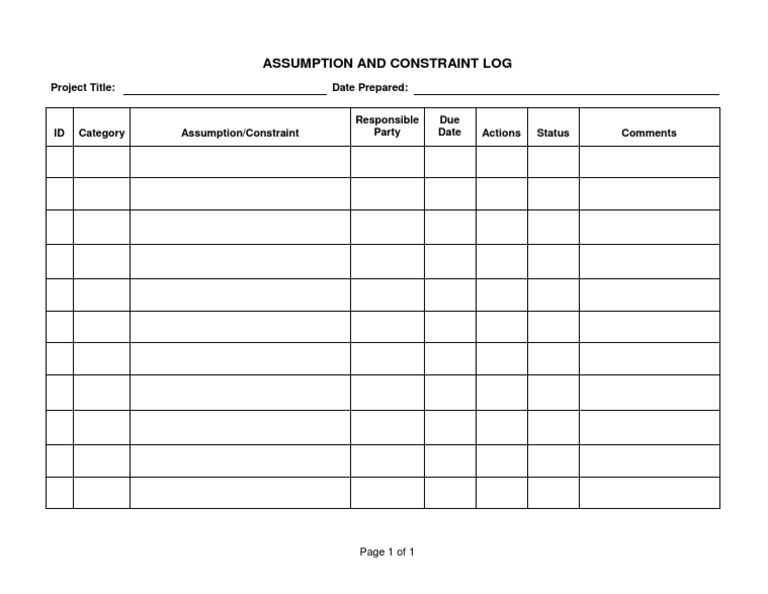 Assumption & Constraint Log Template | PDF | Computing And Information Technology | Business