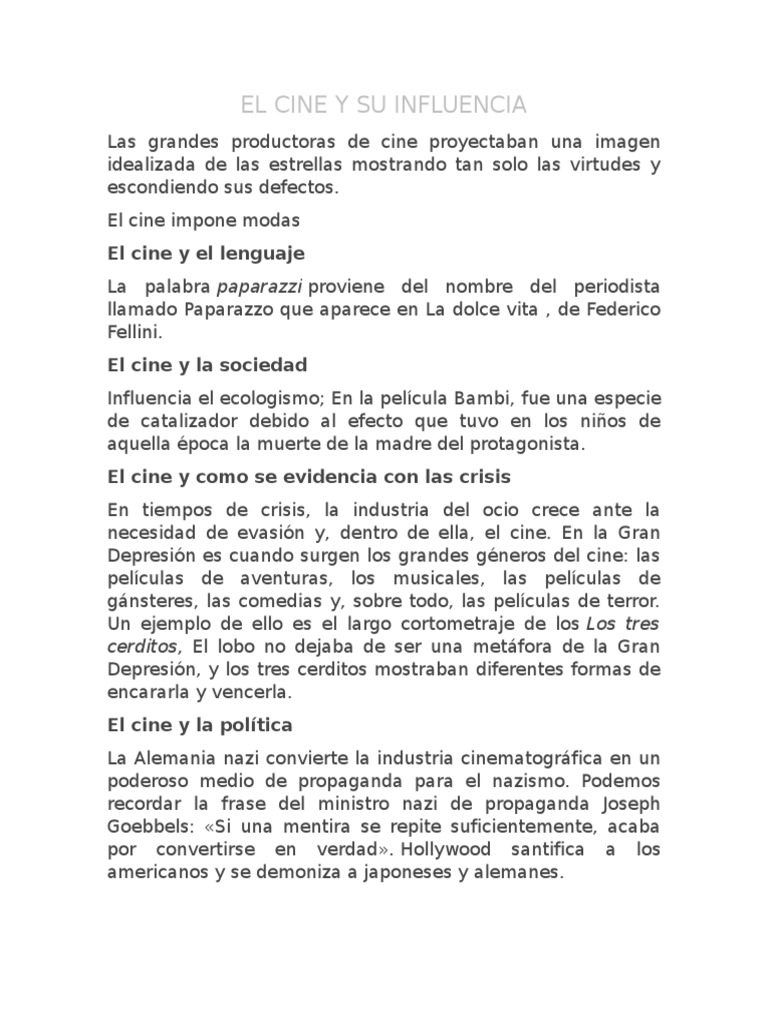 El Cine y Su Influencia | PDF | Historia | Libros para adolescentes