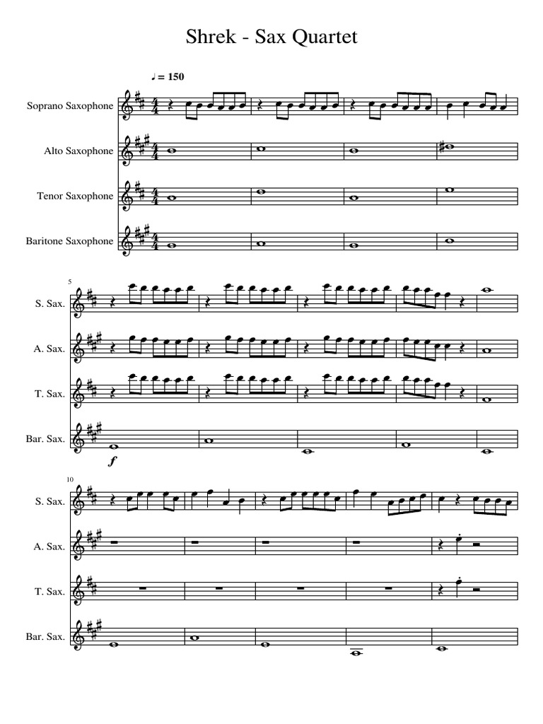 Shrek Medley - Saxophone Quartet PDF | PDF