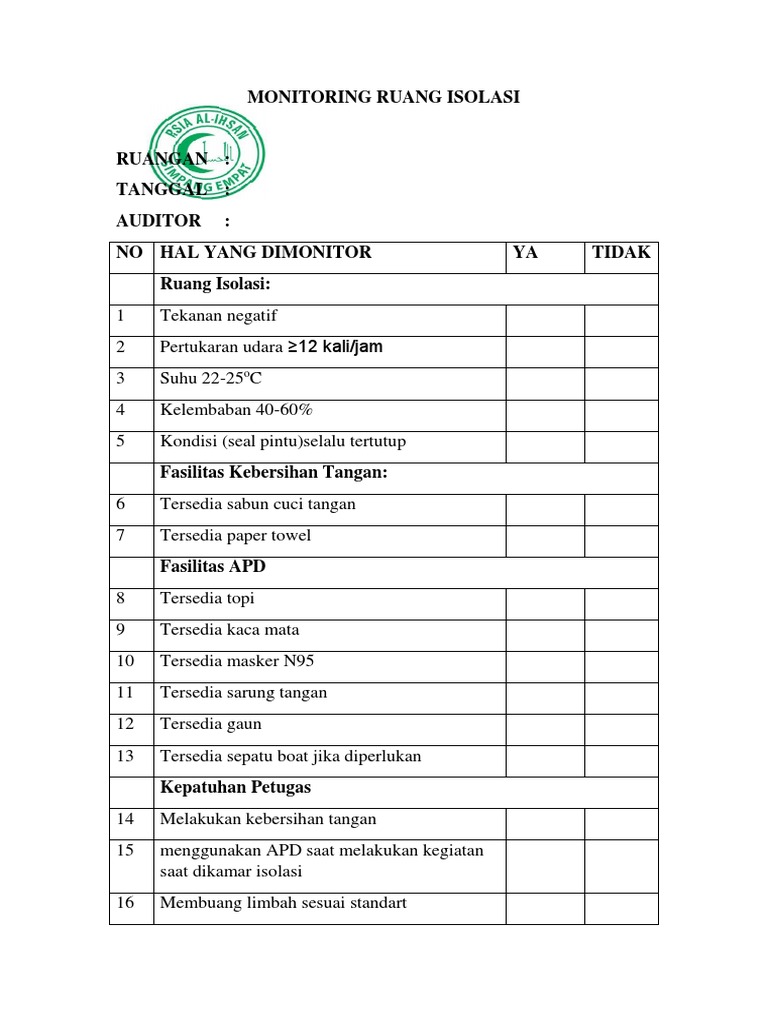 Monitoring Ruang Isolasi | PDF