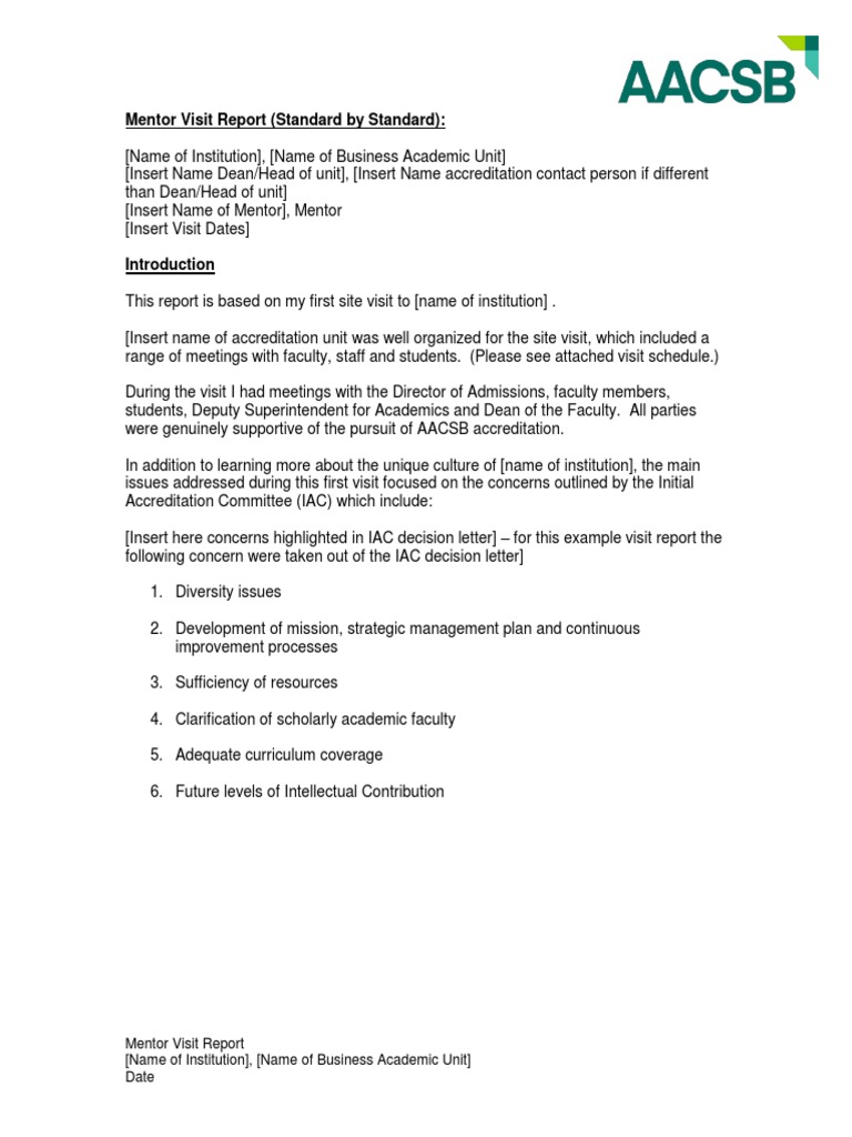 Sample Visit Report | Academic Degree | Curriculum