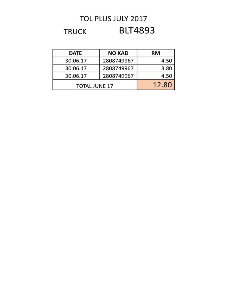 Monthly Toll Collection Reports for Multiple Trucks Across May and June ...