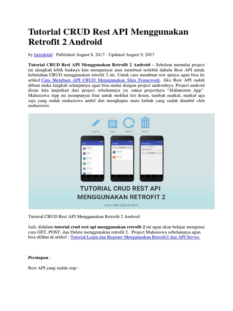 Tutorial CRUD Rest API Menggunakan Retrofit 2 Android | PDF Tutorial CRUD Rest API Menggunakan Retrofit 2 Android | PDF
